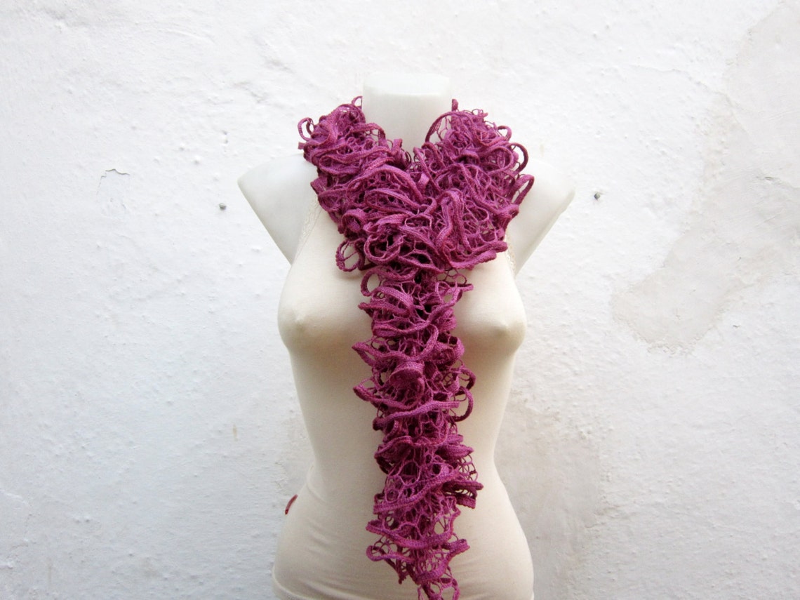 Knit Pink Scarf Ruffle Scarves Knitting Soft Frilly Ruffled - Etsy