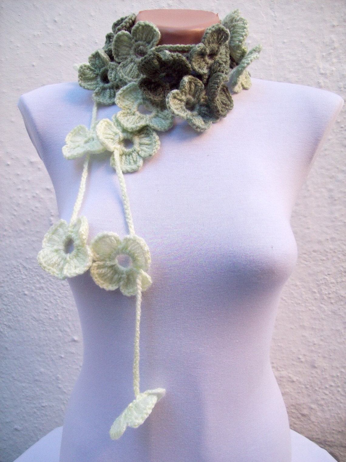 Oya Crochet Necklace, Bohemian Lariat Scarf, Handmade Flower Jewelry ...