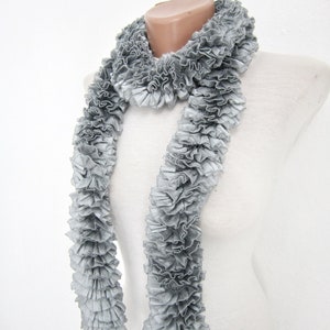 Gray Knit Scarf Autumn Frilly Scarves Knitting Ruffle Scarf - Etsy