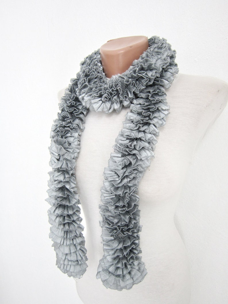 Gray Knit Scarf Autumn Frilly Scarves Knitting Ruffle Scarf - Etsy