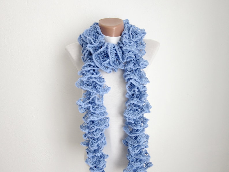 Blue Knit Scarf, Knitting Frilly Scarves, Ruffle Scarf, Salsa ...