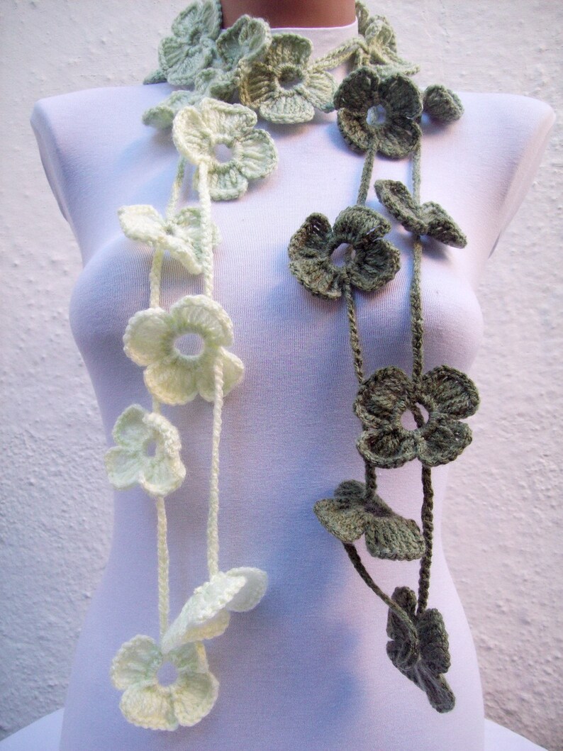 Oya Crochet Necklace, Bohemian Lariat Scarf, Handmade Flower Jewelry ...