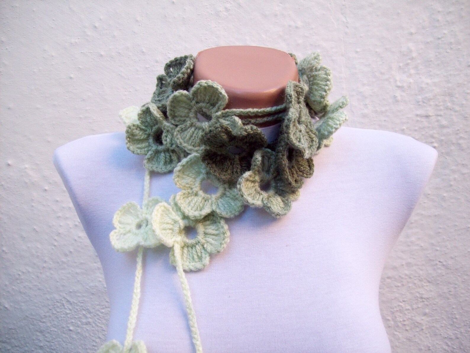 Oya Crochet Necklace, Bohemian Lariat Scarf, Handmade Flower Jewelry ...