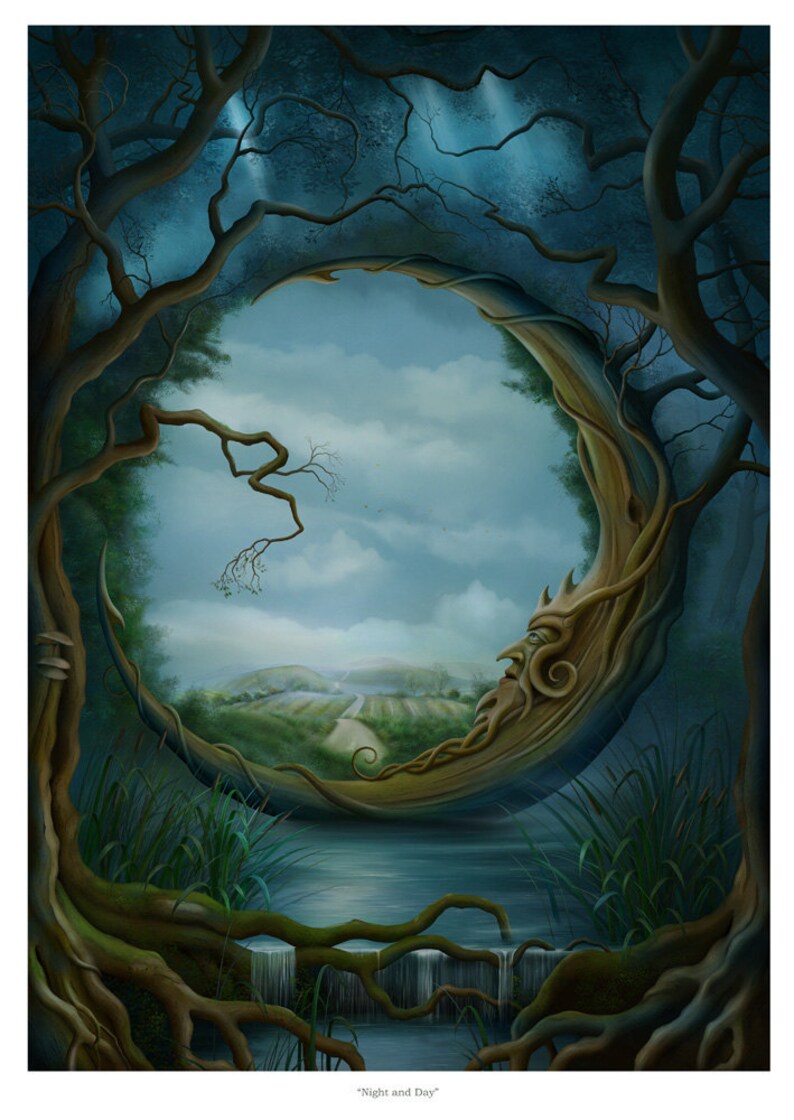 Art Print Night and Day Moon Tree A3 11.7x16.5 Print by John Emanuel ...