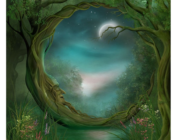 Art Print Day and Night Moon Tree A3 11.7x16.5 Print by John Emanuel ...