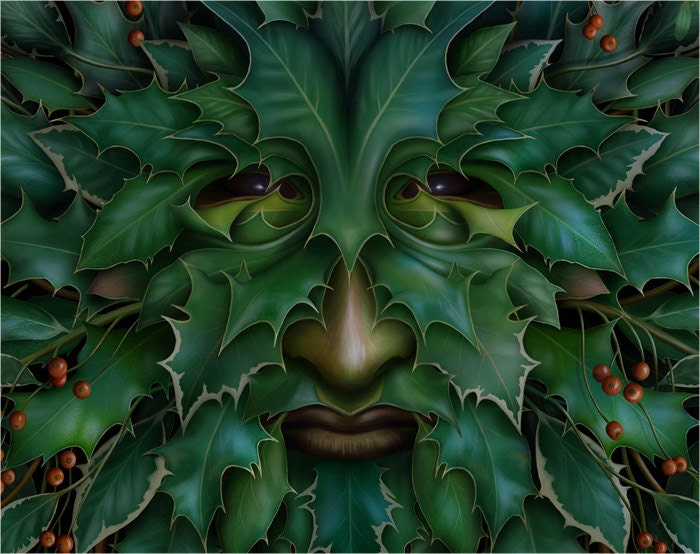 Art Print Green Man King of Holly A3 11.7x16.5 Print by - Etsy