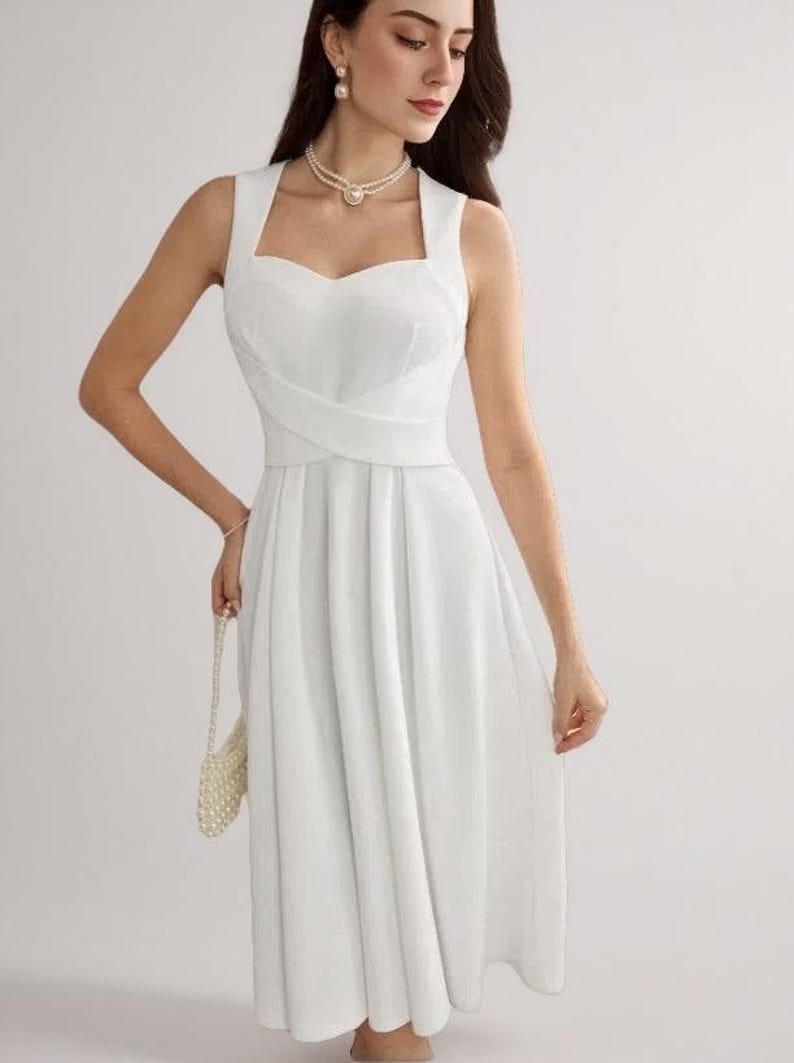 Front Cross Belt Dress Sewing Patterns | Sweetheart Neck Linen Midi ...