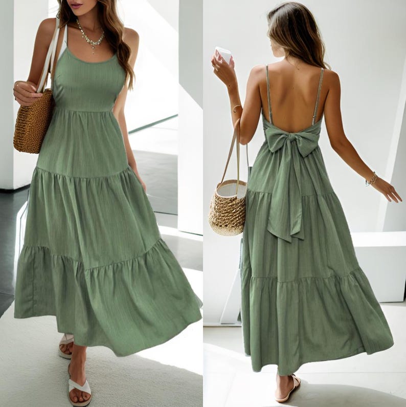 Back Tie Maxi Dress Sewing Pattern , Sleeveless Bow Back Dress ...