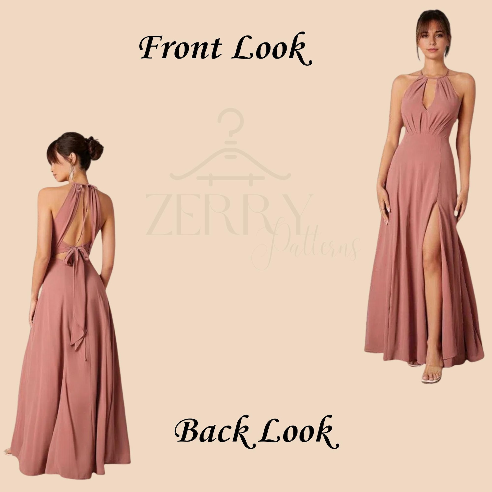 Halter Neck Open Back Dress Pattern, Tie Back Linen Maxi Dress, High ...