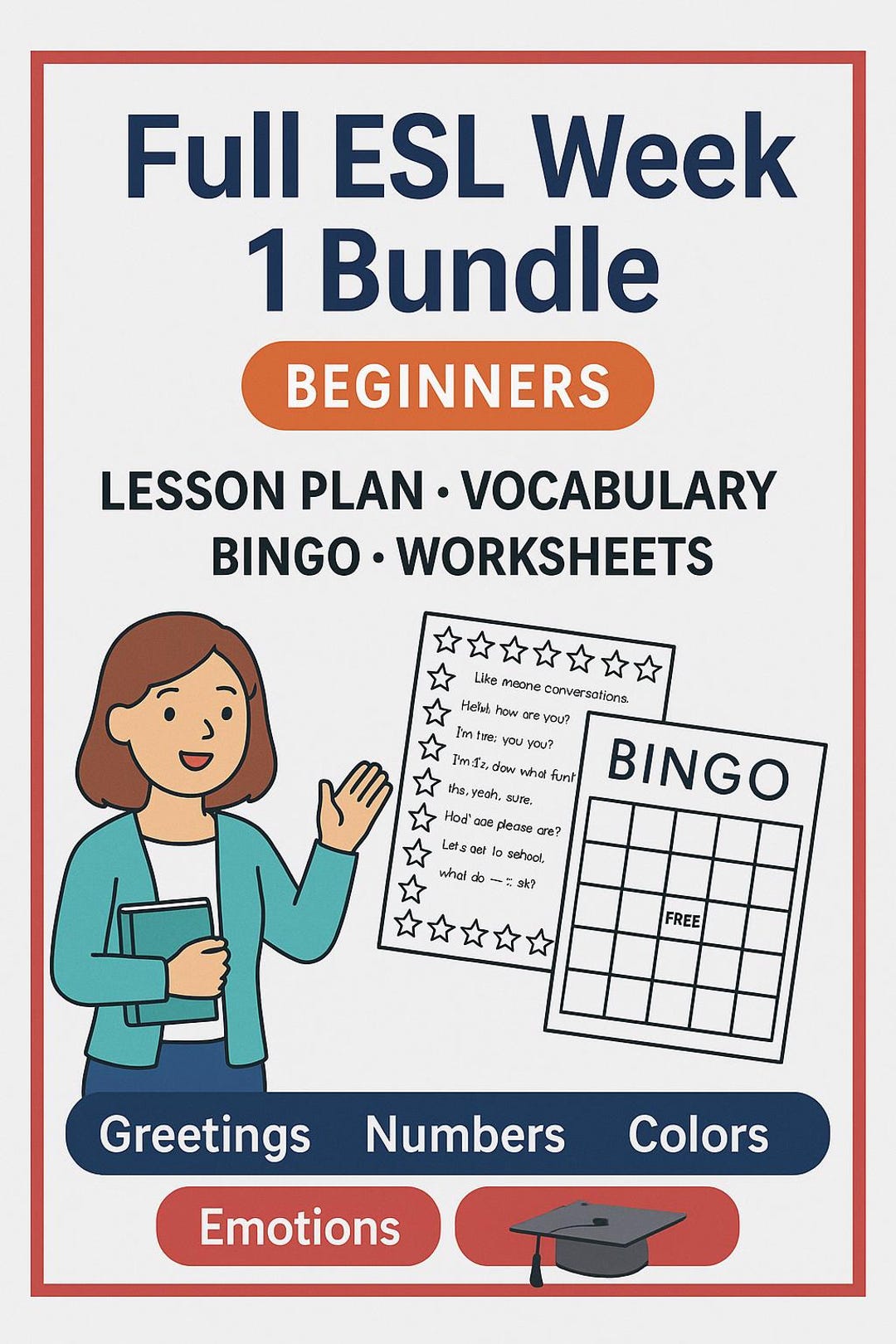 ESL Week 1 Bundle for Beginners | Lesson Plan, Worksheets, Number Bingo ...