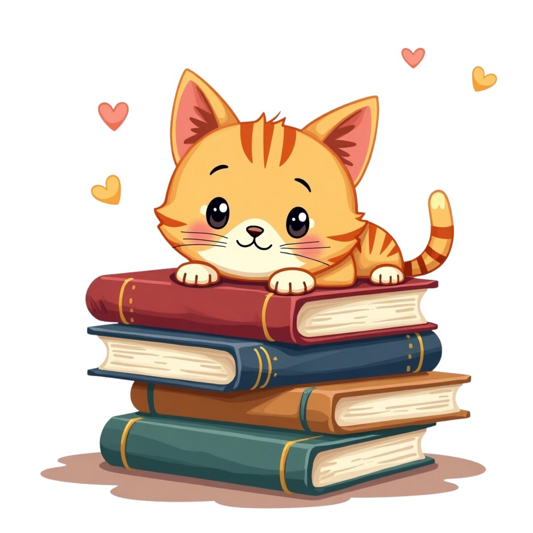 Literature and Book Lovers PNG Clipart - Stacked Books and Cat, 547 DPI ...