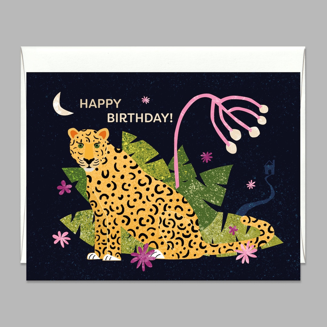 Happy Birthday Leopard Party Greeting Card - Etsy