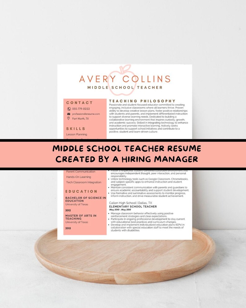 Editable Middle School Teacher Resume Template: Editable Canva Design ...