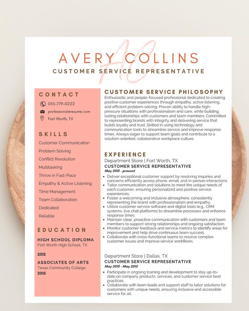 Customer Service Resume Template – Canva Editable, Ats-optimized ...