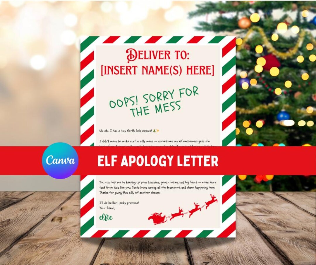 Elf Apology Letter • Editable Canva Template, Christmas Printable ...