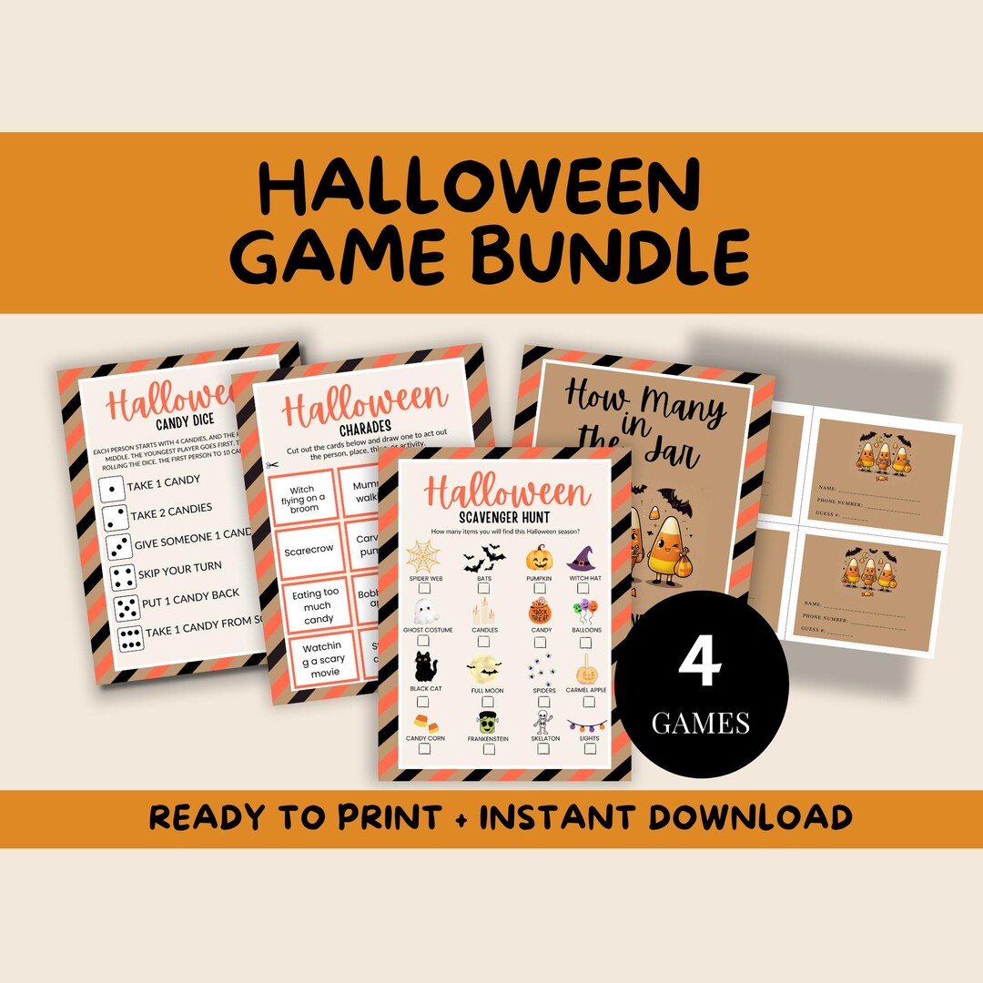 Halloween Printable Game Bundle: Charades, Dice, Scavenger Hunt ...