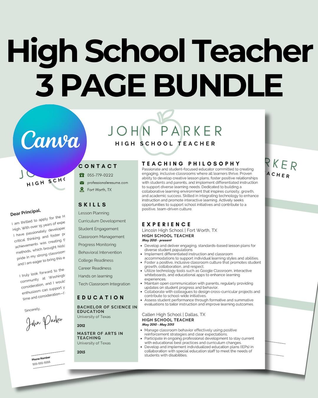 Editable Teacher Resume Template Bundle: Editable Educator CV, Cover ...