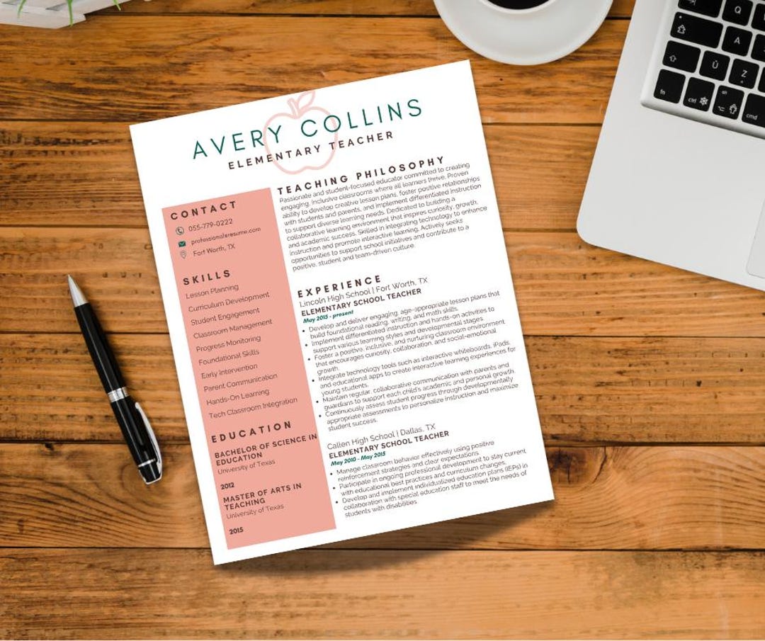 Elementary Teacher Resume Template | Editable Canva CV | Professional ...