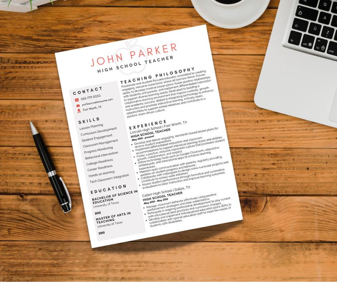 Editable High School Teacher Resume Template Canva: Professional ...