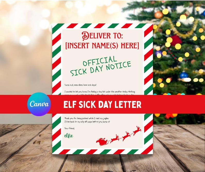 Elf Sick Day Letter • Editable Canva Template • North Pole Note ...