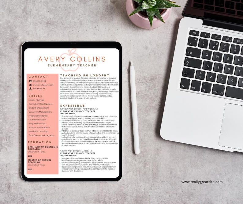Elementary Teacher Resume Template | Editable Canva CV | Professional ...