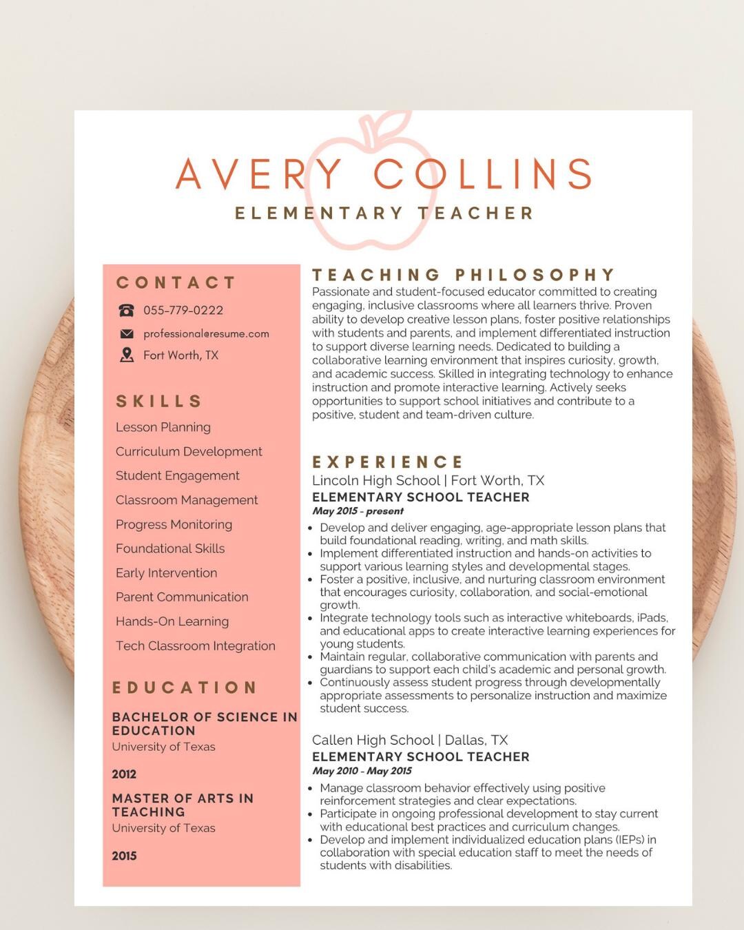 Editable Elementary Teacher Resume – Canva Editable Template ...