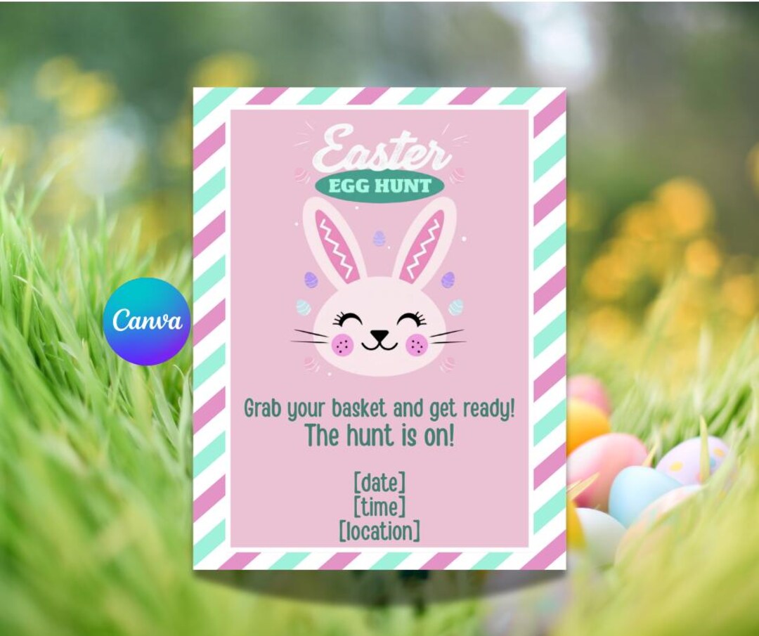 Editable Easter Egg Hunt Sign | Bunny Design, Pastel Colors (PDF, Canva ...