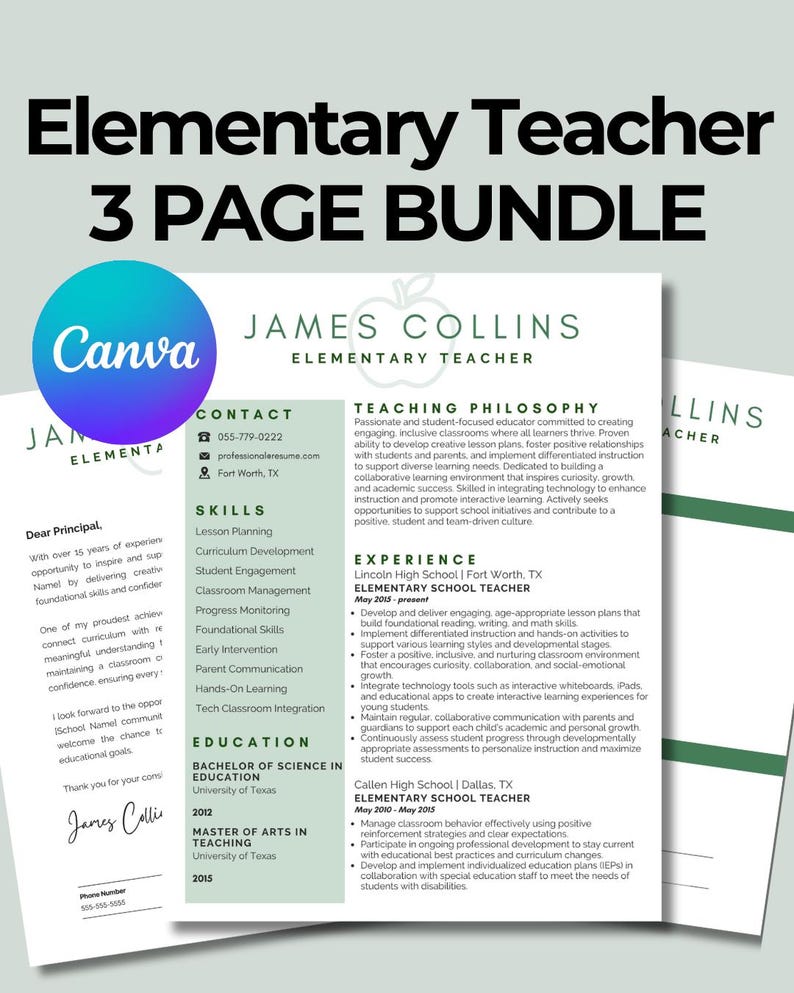 Editable Teacher Resume Template Bundle: Editable Cover Letter ...