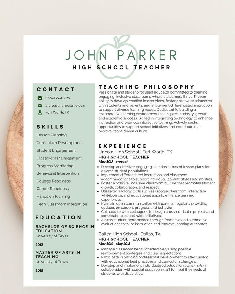 Editable Teacher Resume Template: Canva Editable, Professional CV ...
