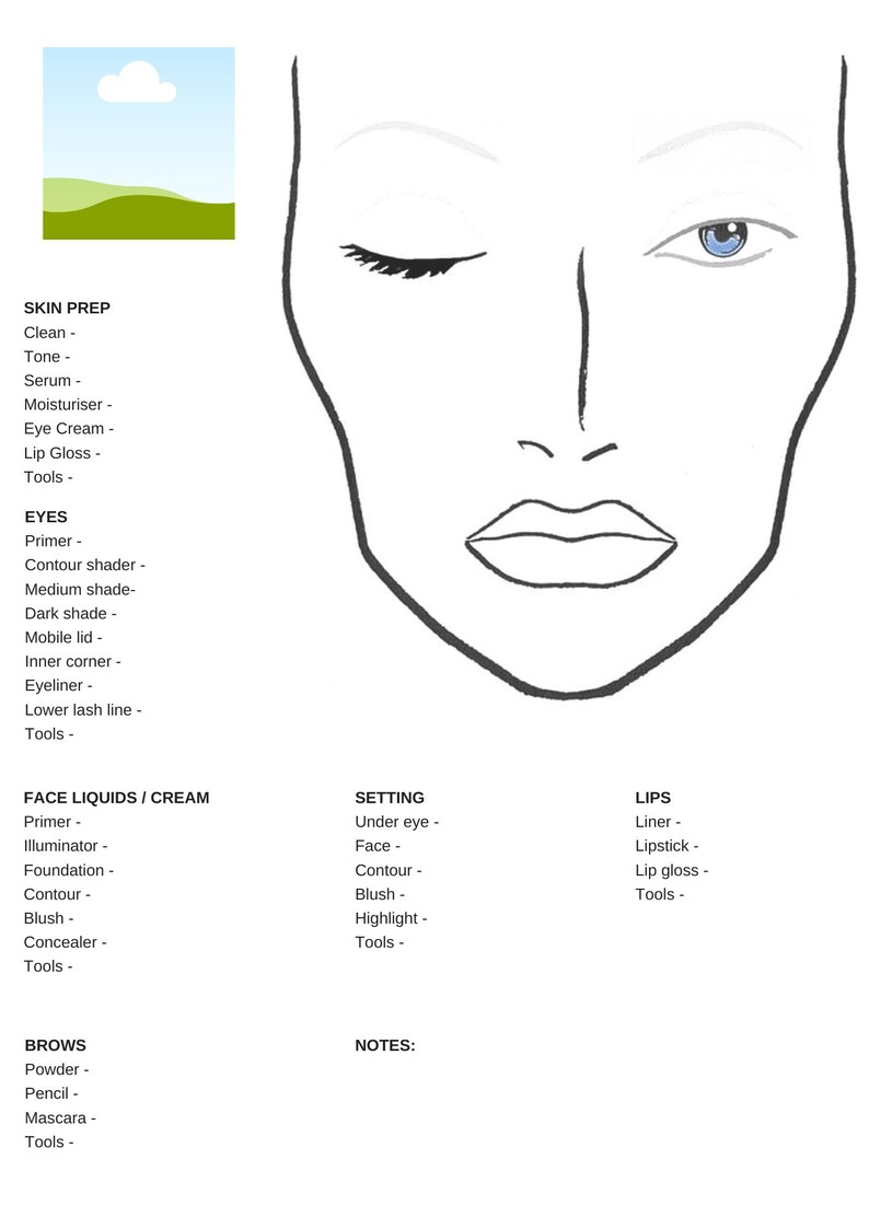 Makeup Artist Face Chart Canva Template - Add Your Logo - Etsy