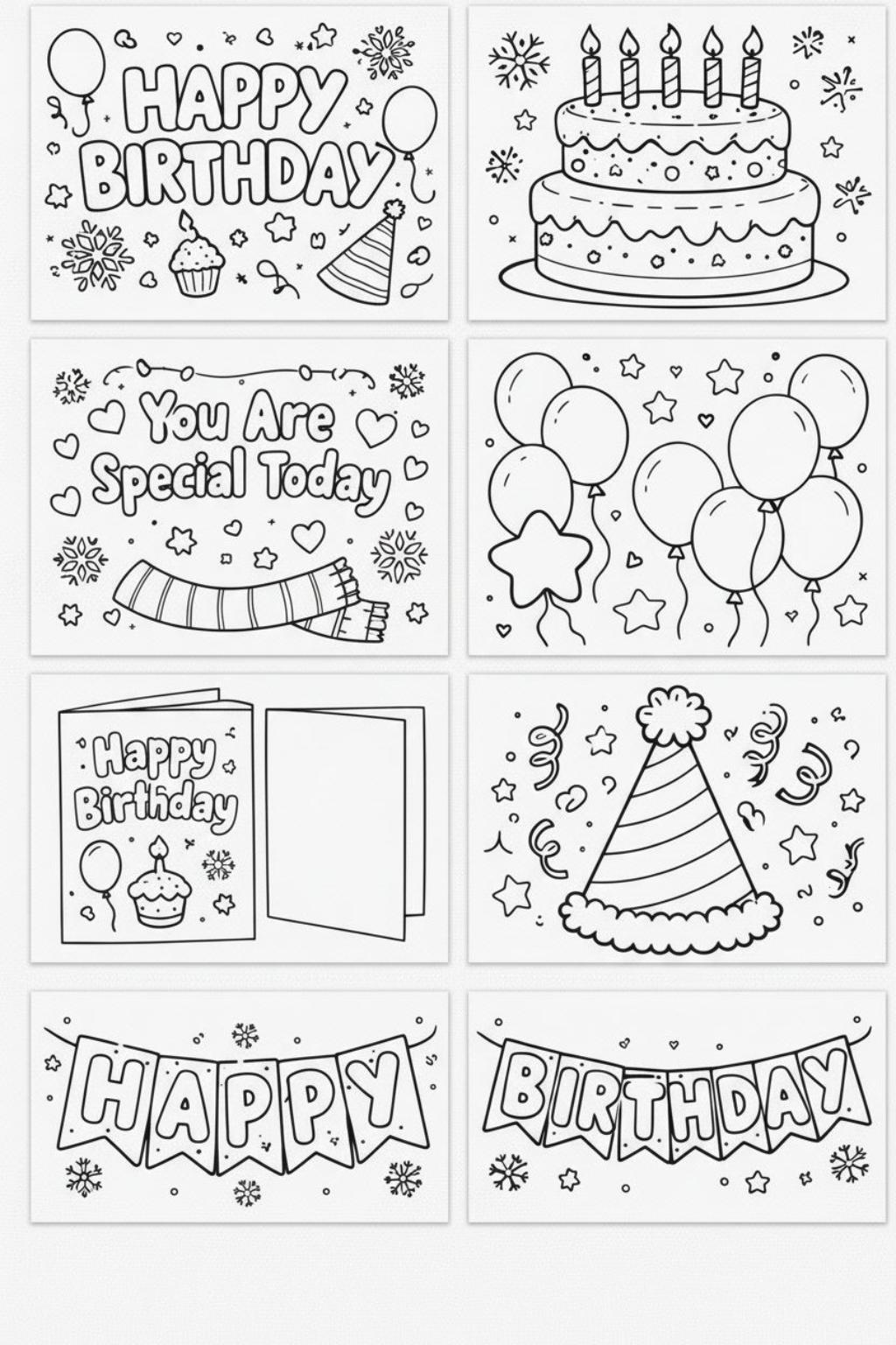 Birthday Coloring Bundle - 8 Printable Birthday Activity Pages for Kids ...
