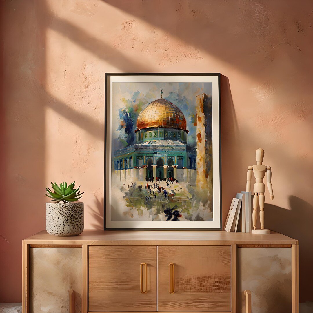 Islamic Wall Art, Impressionist Painting of Mosque, Dome of the Rock ...