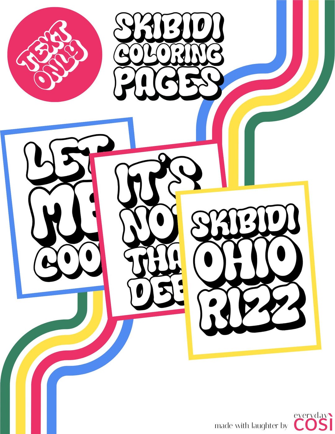 TEXT ONLY Skibidi Coloring Pages, Printable Digital Download Gen Z Gen ...