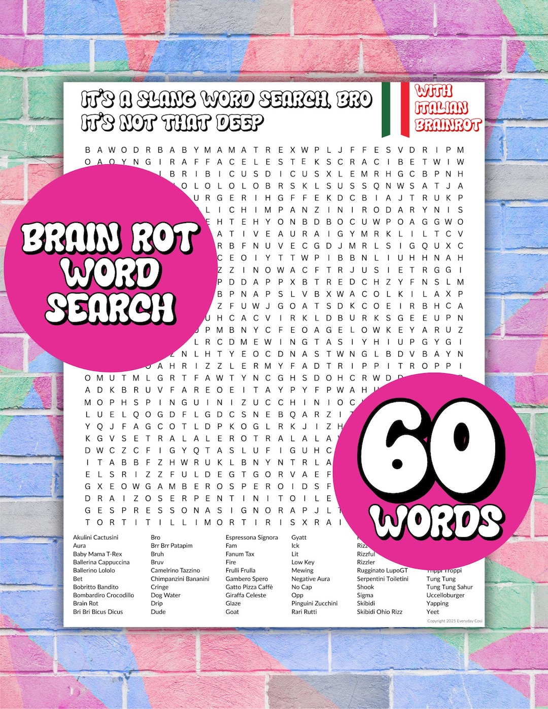 Italian Brainrot Slang Word Search Skibidi Printable Digital Download ...