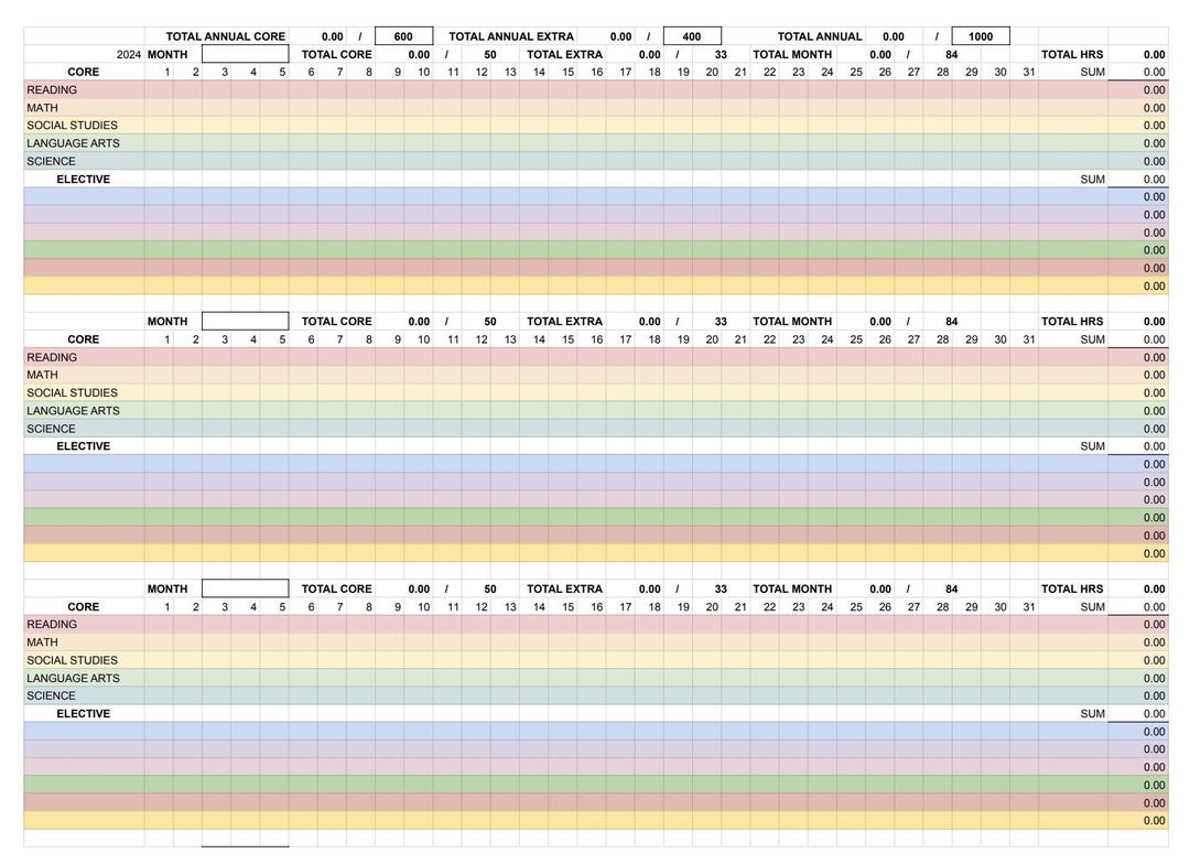 Homeschool Hour Tracker – Subject-based Log - Etsy