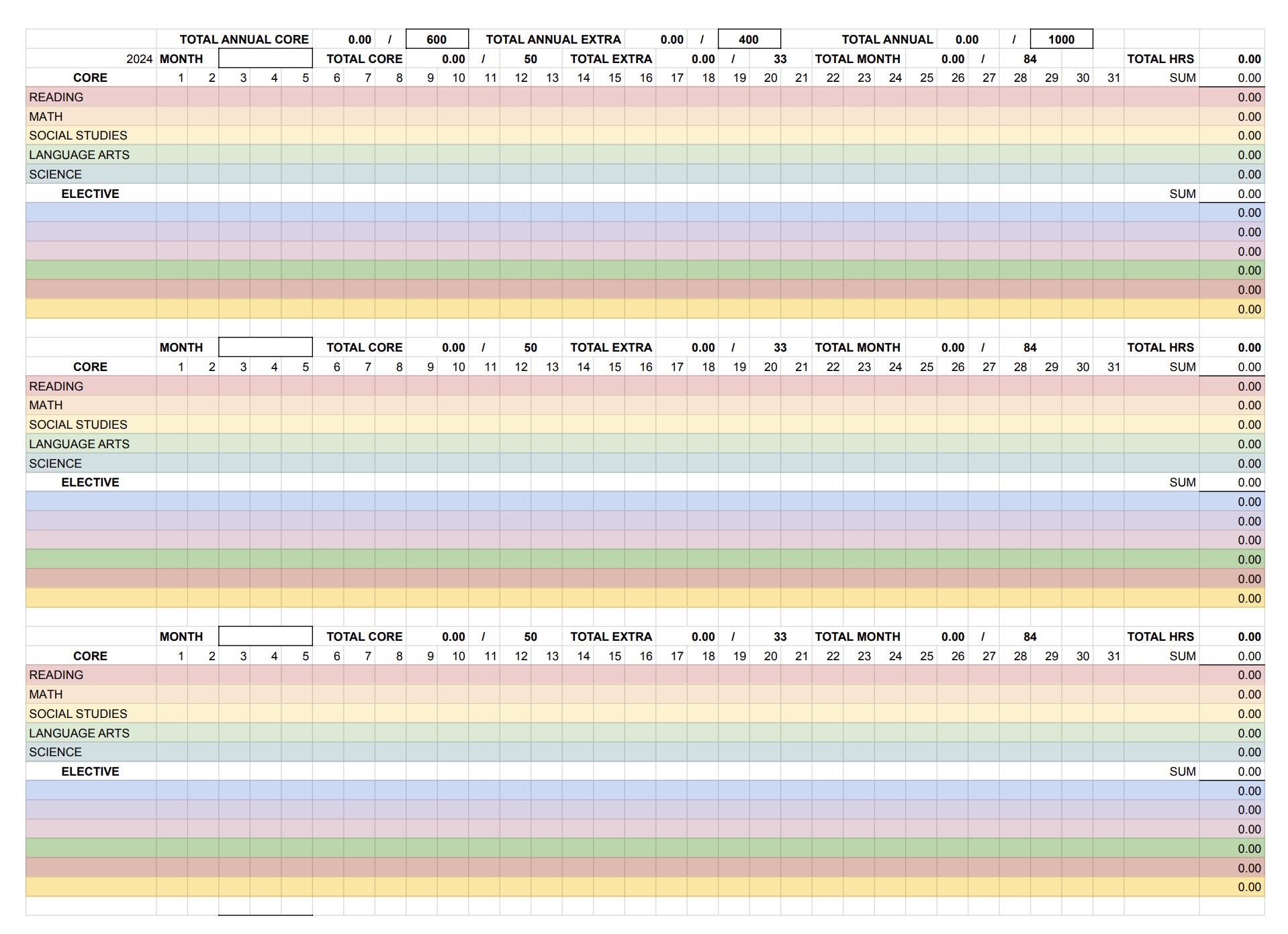 Homeschool Hour Tracker – Subject-based Log - Etsy