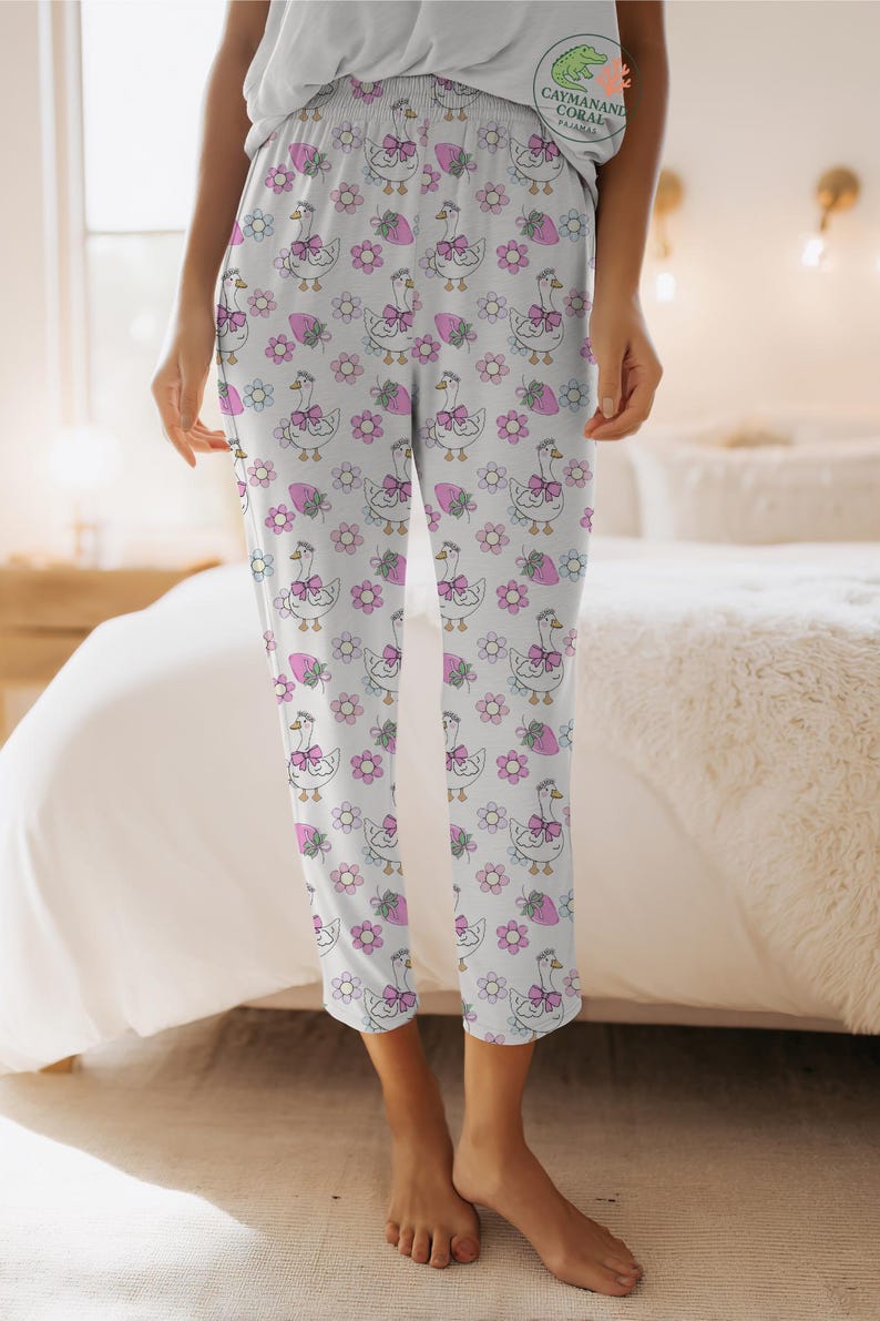 Valentine Silly Goose Pajamas Set for Women, Cute Goose With Pink Bow ...