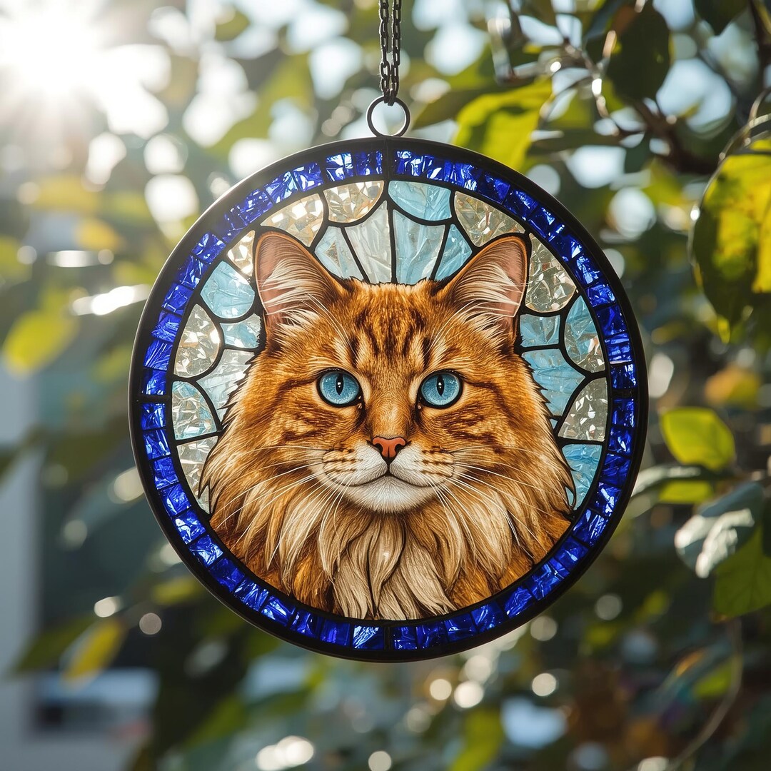 Stained Glass Cat Memorial, Custom Pet Portrait Stained Glass ...