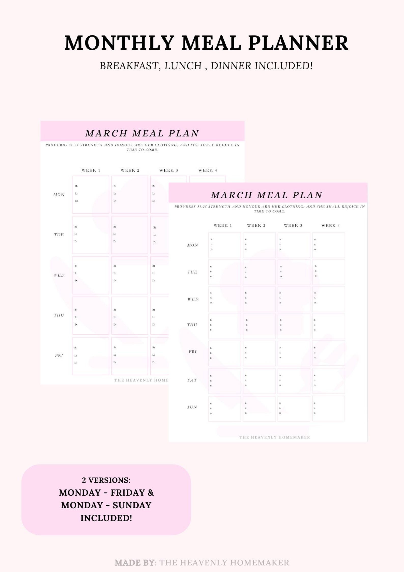 Christian Monthly Meal Planning | Scripture Included | Instant Download ...