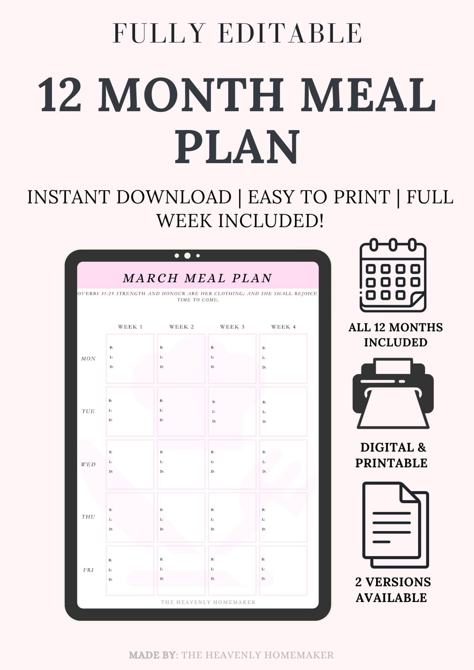 Christian Monthly Meal Planning | Scripture Included | Instant Download ...