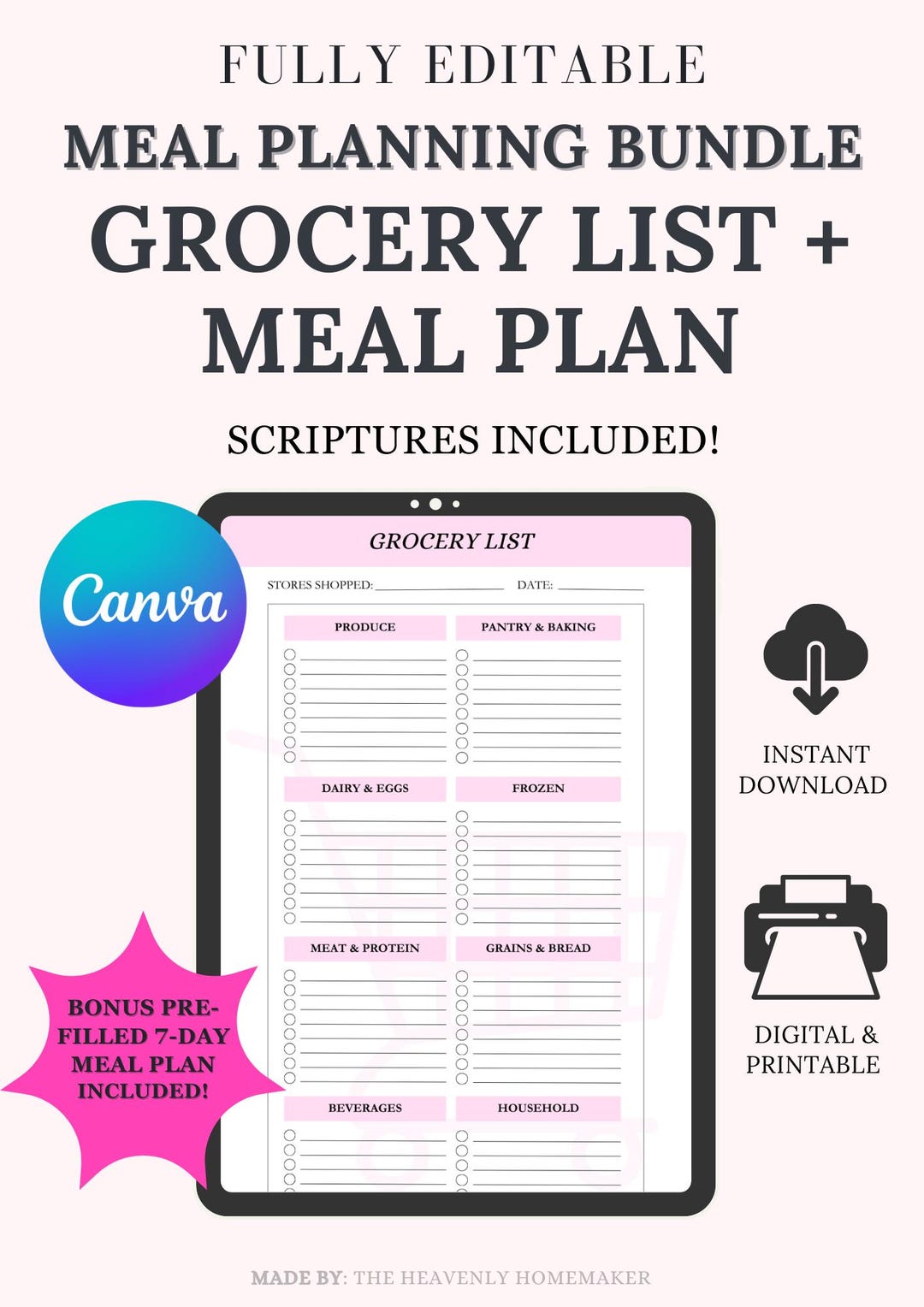 Christian Meal Planning Bundle | Scriptures Included | Weekly Meal Prep ...