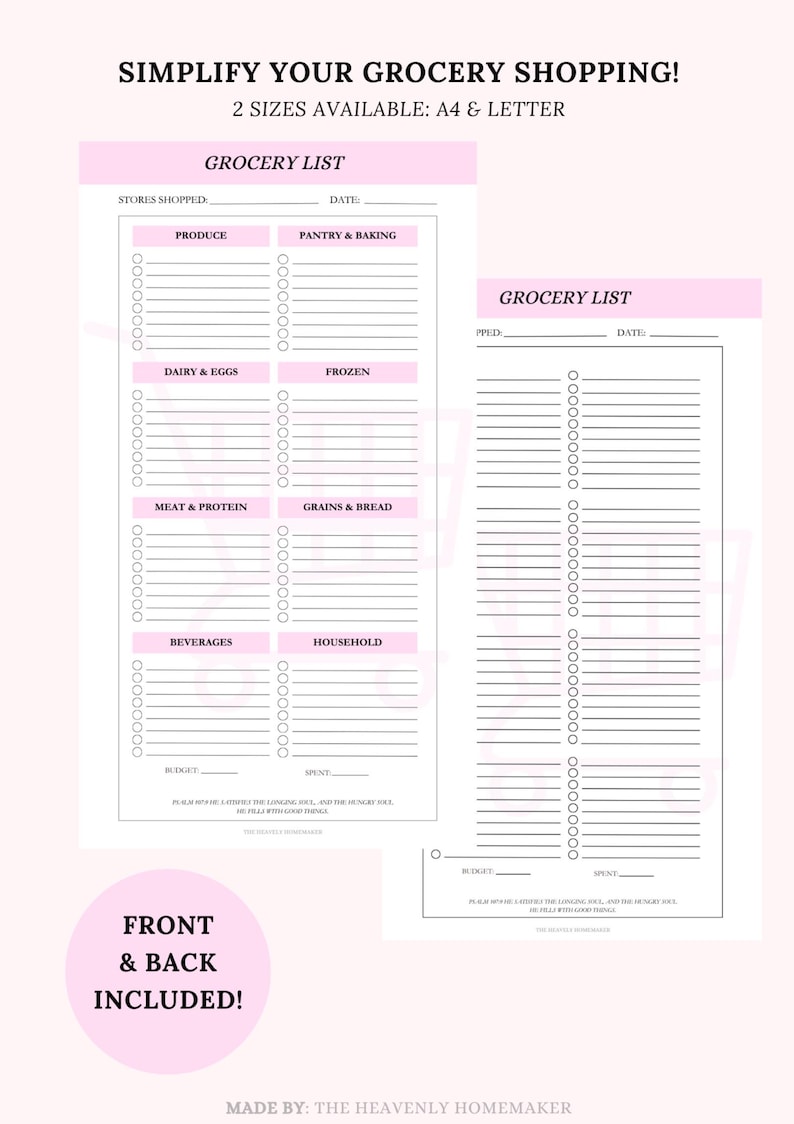 Grocery List Printable | Meal Planner & Shopping List Template ...