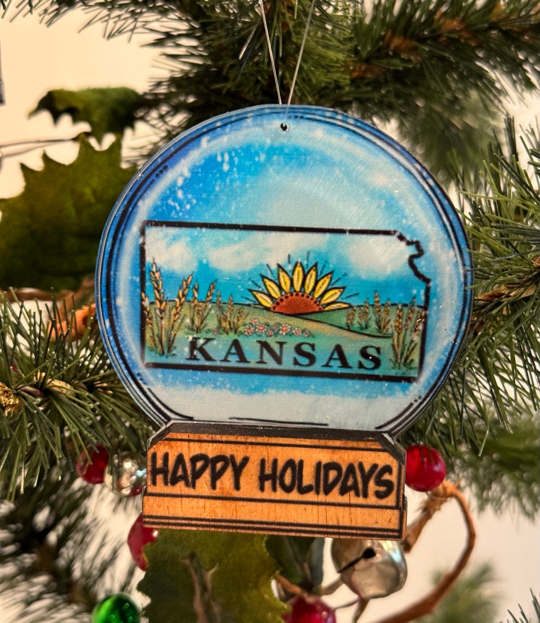 Happy Holidays Kansas Snow Globe Ornament - Etsy