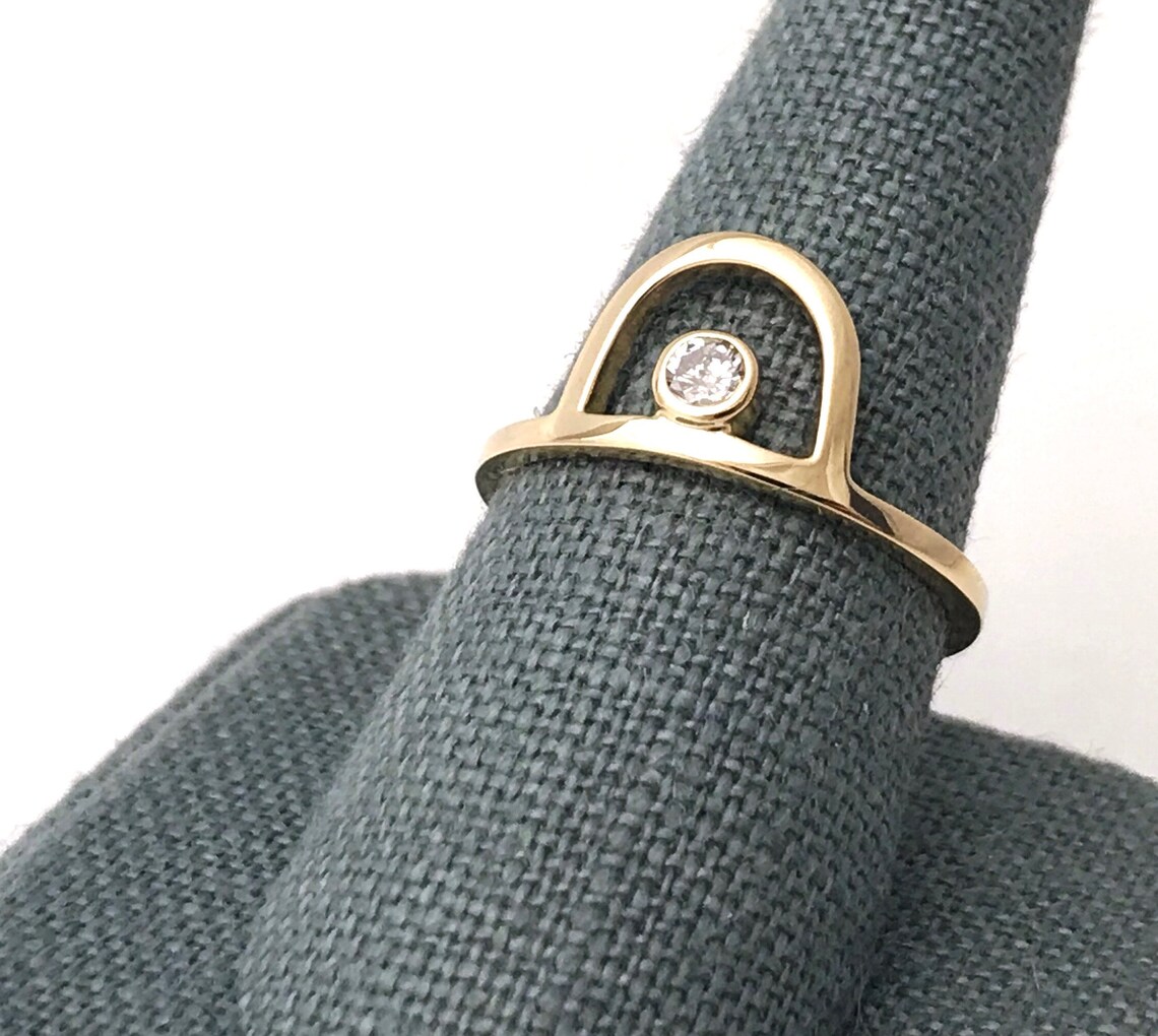 Sunrise Ring With White Sapphire and 14K Yellow Gold, 14K White Gold - Etsy