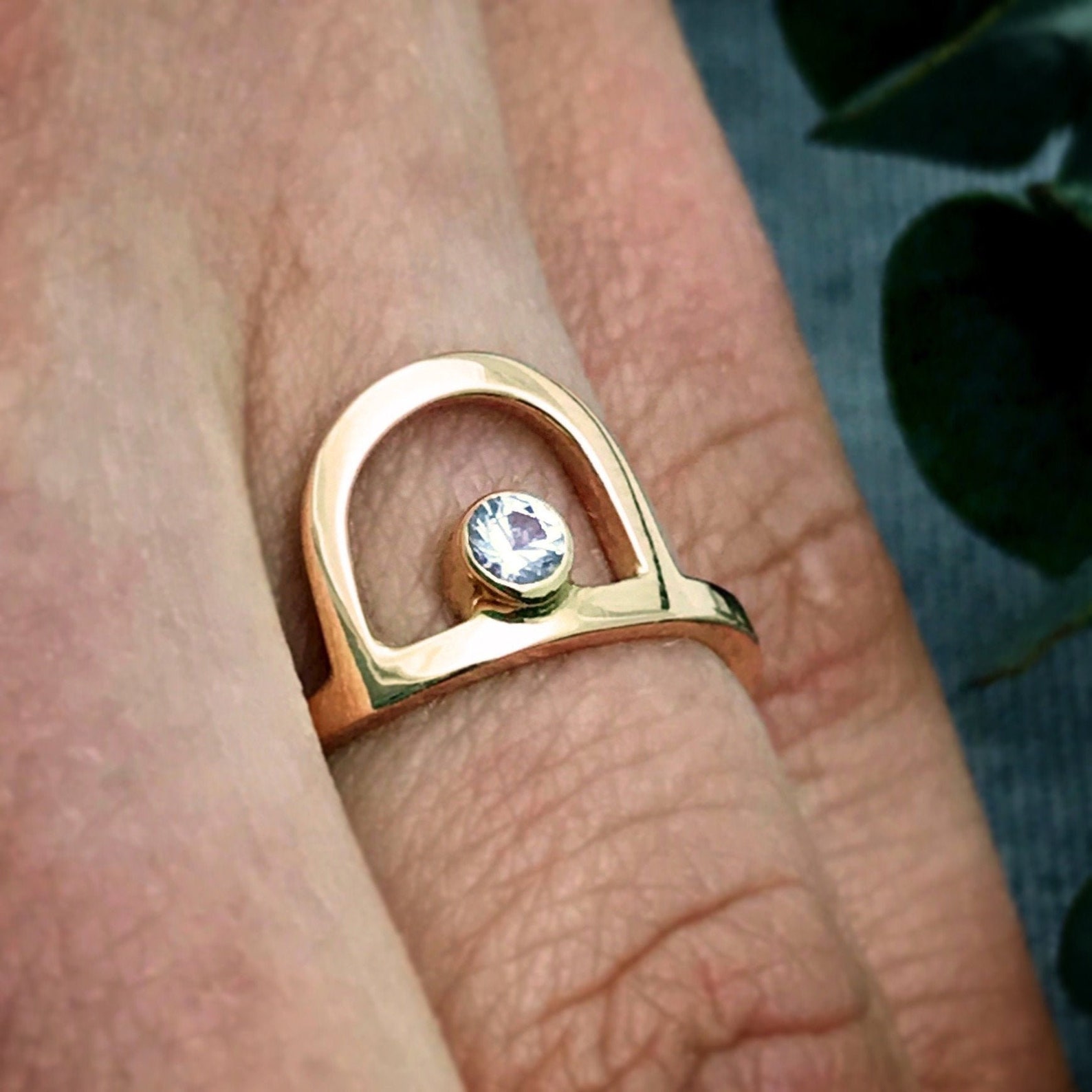 Sunrise Ring With White Sapphire and 14K Yellow Gold, 14K White Gold - Etsy