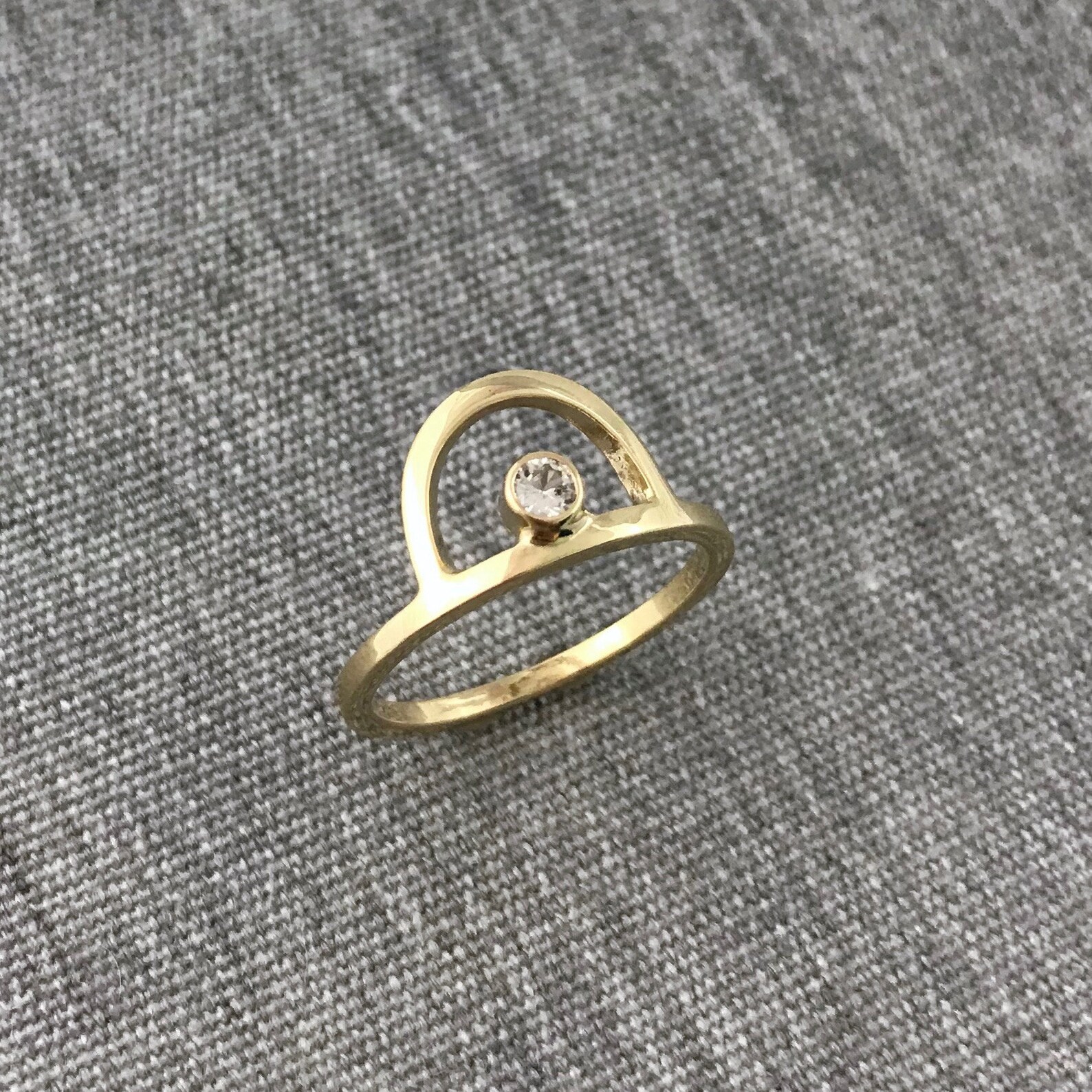 Sunrise Ring With White Sapphire and 14K Yellow Gold, 14K White Gold - Etsy