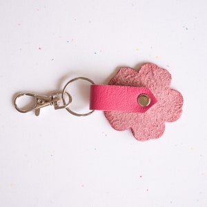 Sakura Flower Keychain - Reclaimed Leather Cherry Blossom Kawaii Design ...