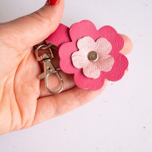 Sakura Flower Keychain - Reclaimed Leather Cherry Blossom Kawaii Design ...