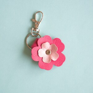 Sakura Flower Keychain - Reclaimed Leather Cherry Blossom Kawaii Design ...
