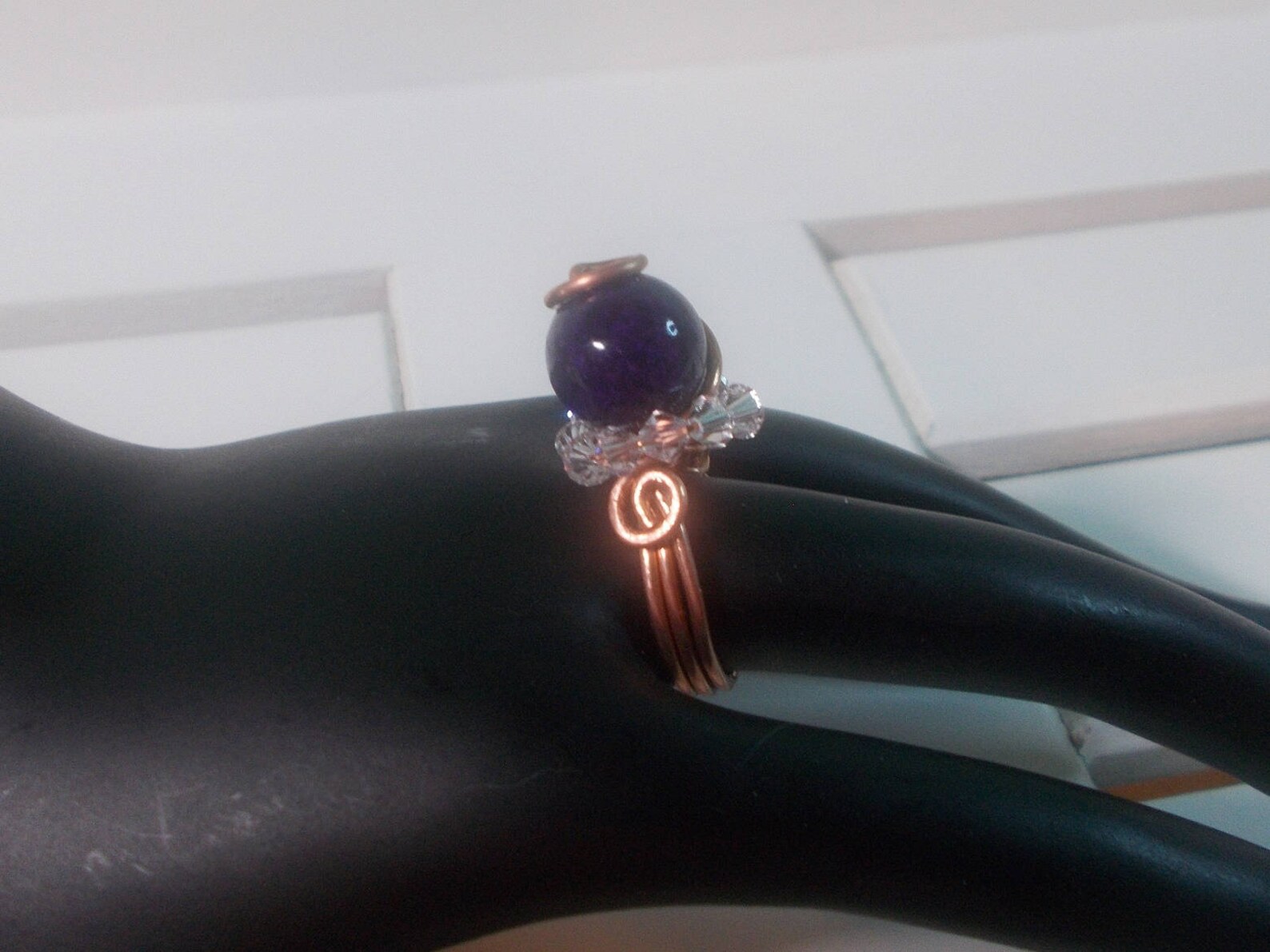 OOAK Fossil Stone Ring Size 8 Copper Ring Wire Wrapped Ring Purple Ring ...